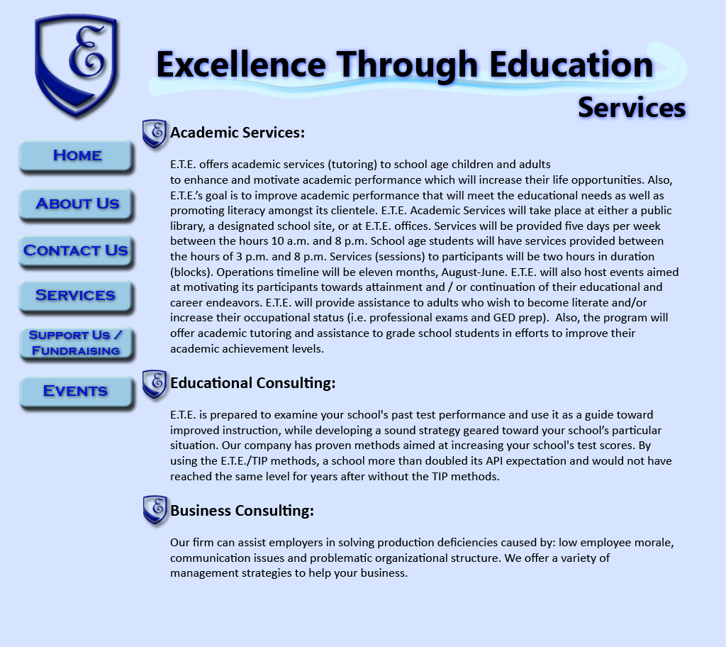 Services - Excellence through Education (ETE) Web Site